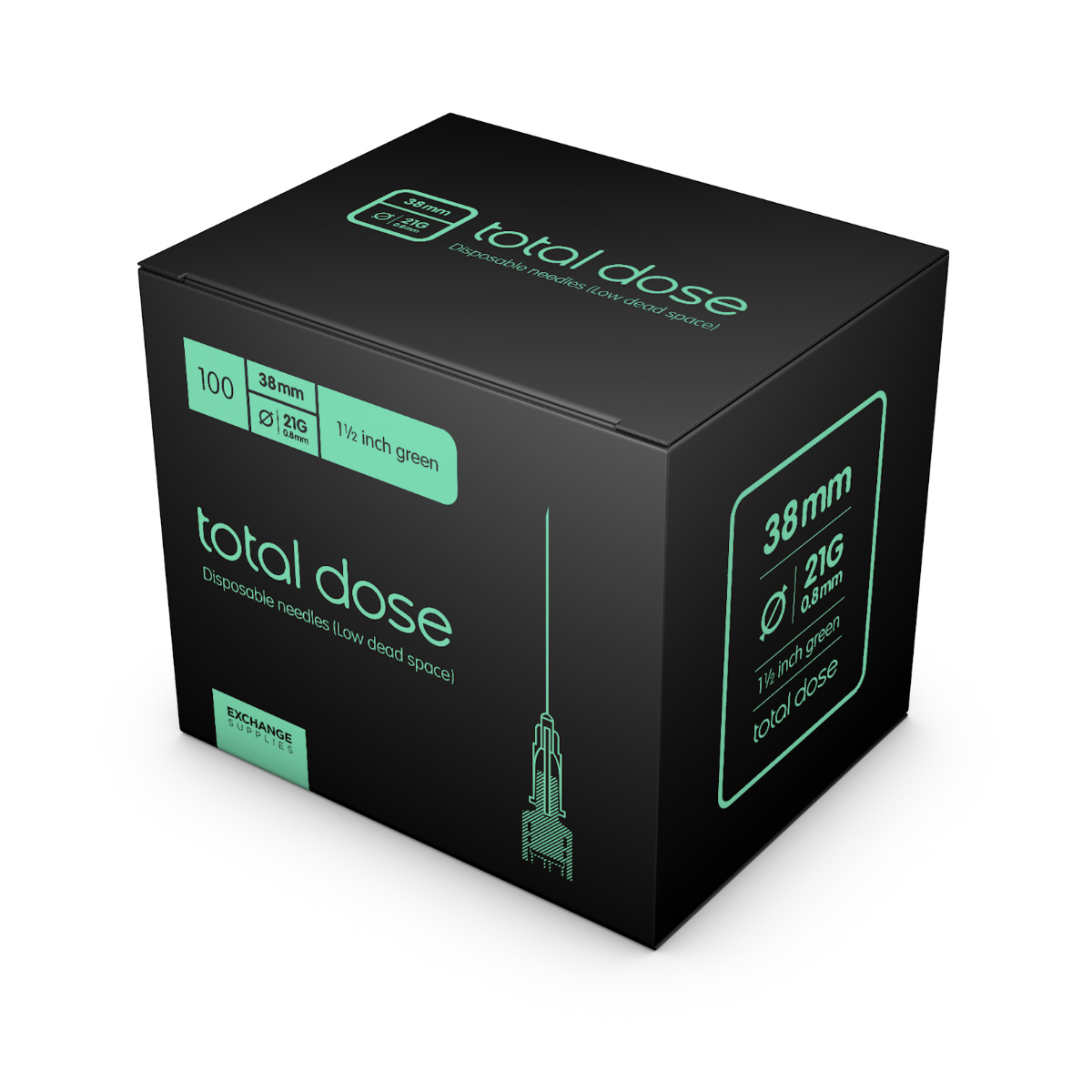 21G Green 1.5 Inch (38mm) Low Dead Space Unisharp Needles - Medbasic