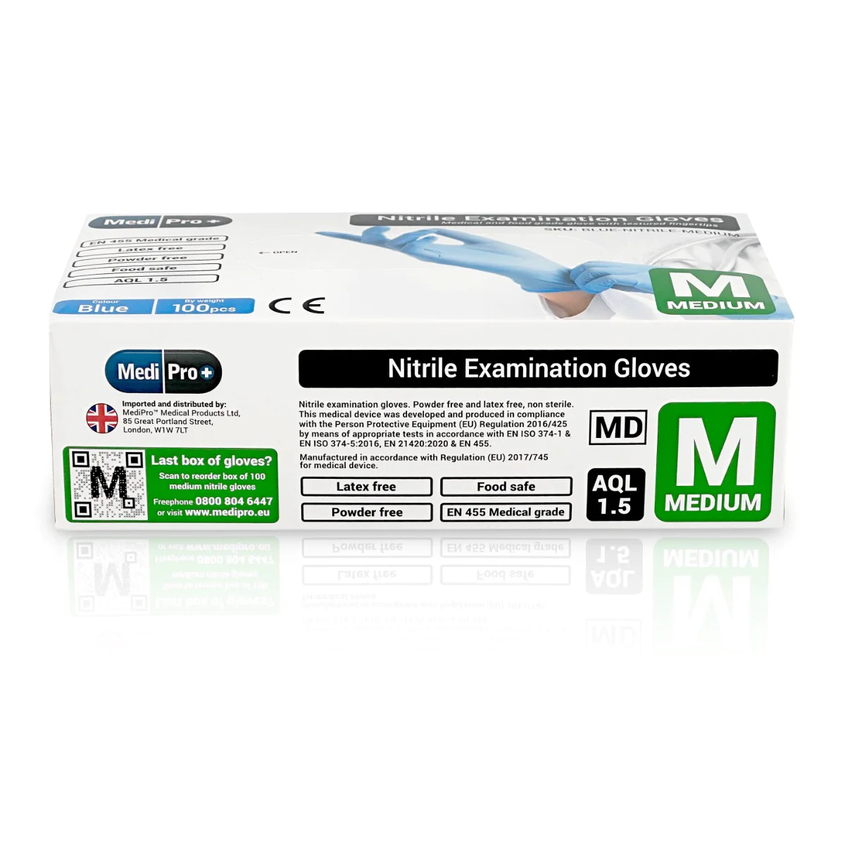 Blue Nitrile Gloves Medical Grade Cat III PPE Medium x 100 - Medbasic