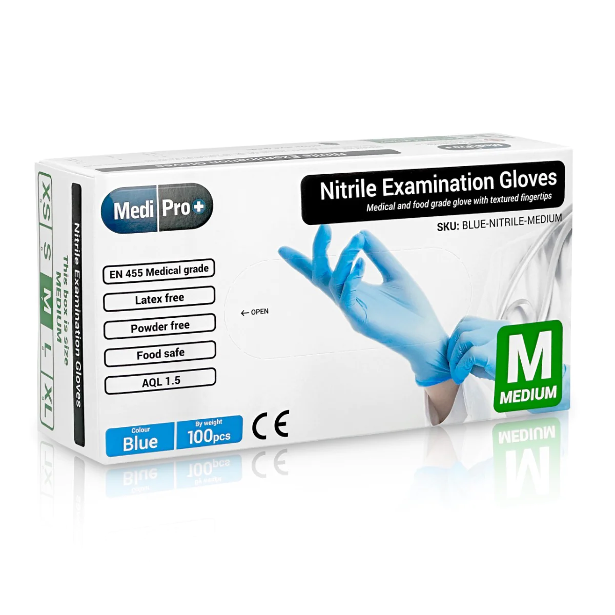 Blue Nitrile Gloves Medical Grade Cat III PPE Medium x 100 - Medbasic