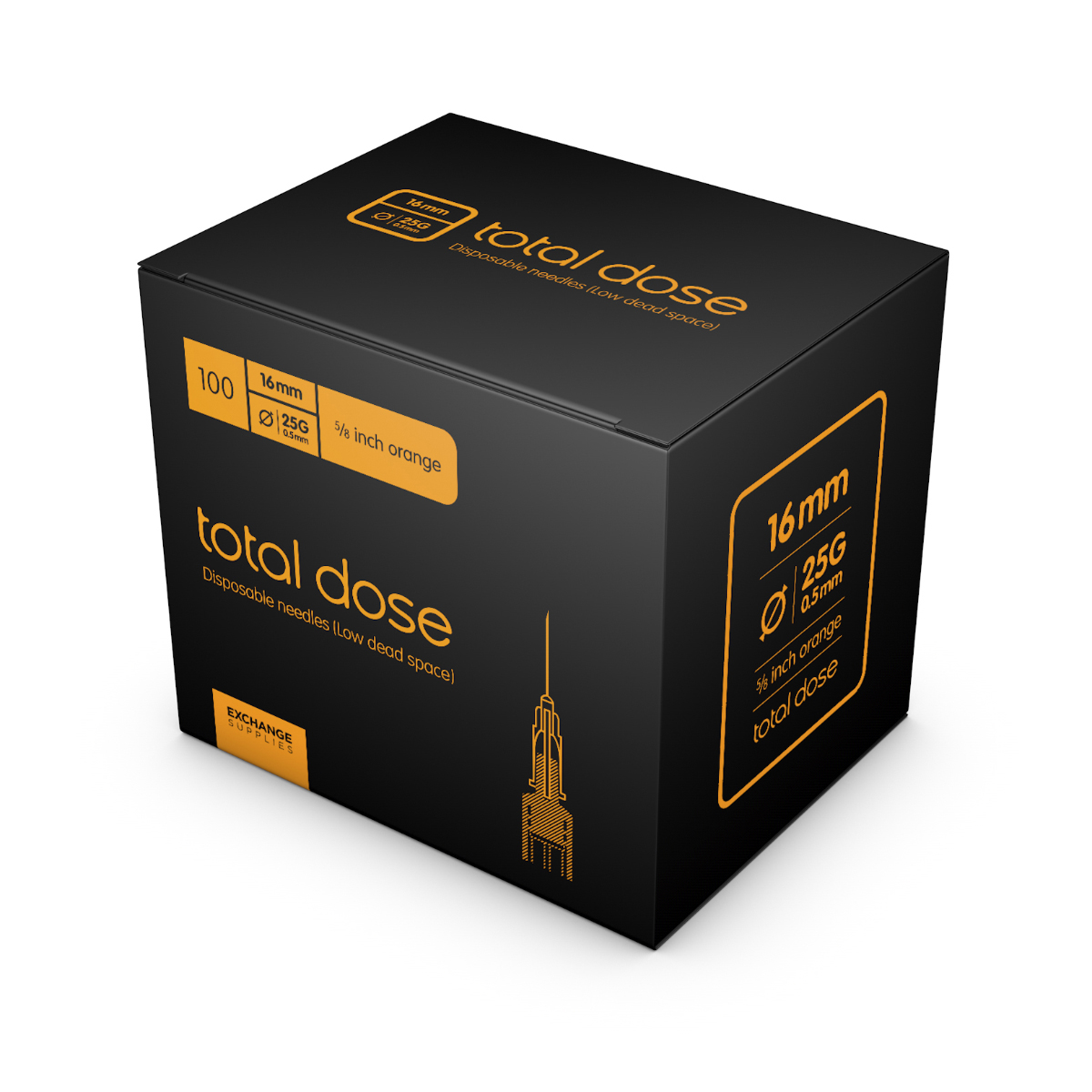 25G Orange ⅝ Inch (16mm) Low Dead Space Unisharp Needles - Medbasic