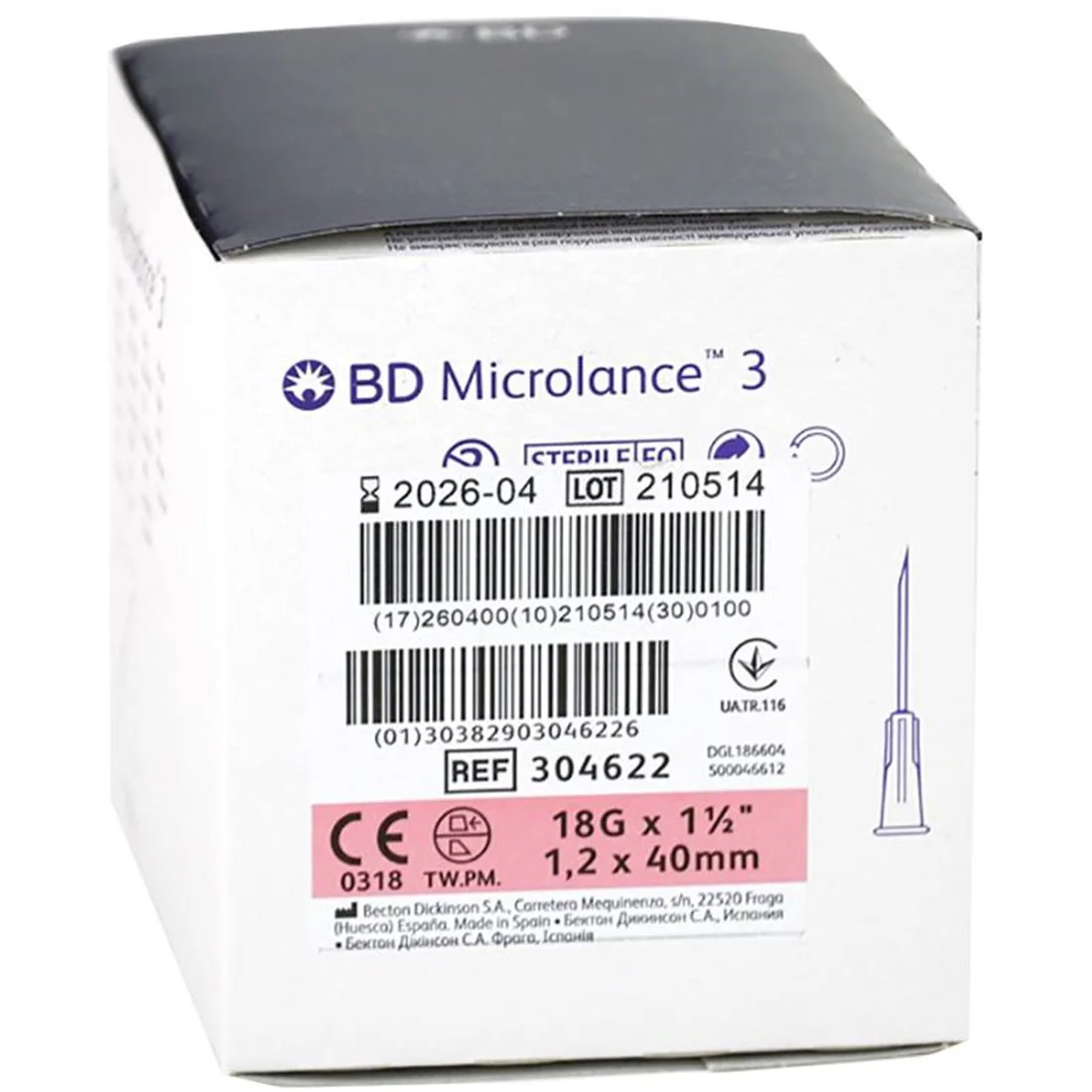 18G Pink 1.5 Inch (38mm) BD Microlance Needles - Medbasic